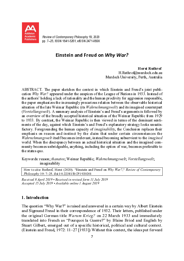 (PDF) Einstein and Freud on Why War
