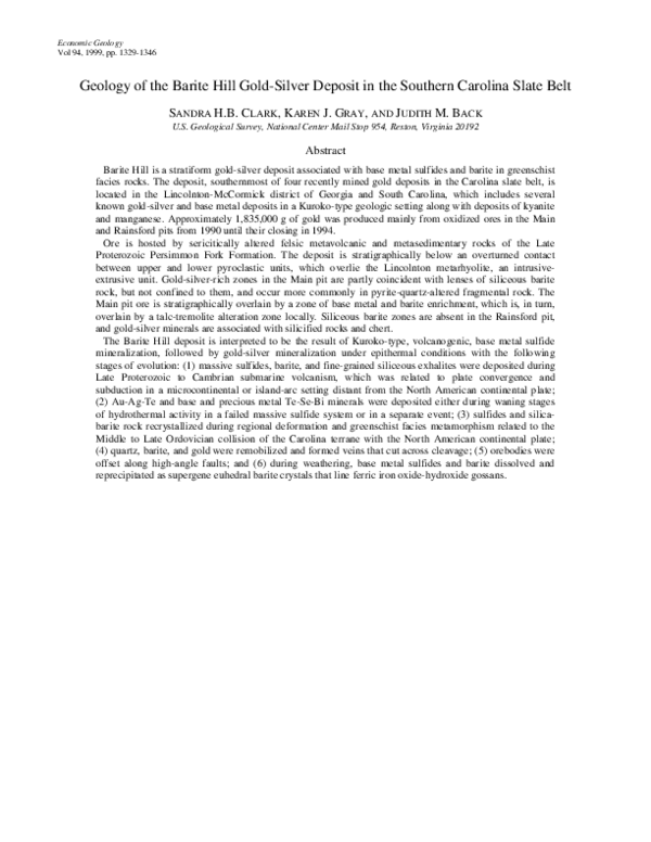 (PDF) Geology of the Barite Hill gold-silver deposit in the southern ...