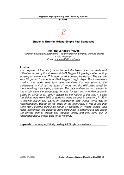 (PDF) Students’ Error in Writing Simple Past Sentences