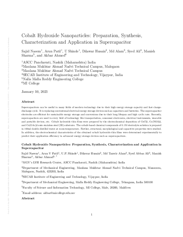 (PDF) Cobalt Hydroxide Nanoparticles: Preparation, Synthesis, Characterization and Application ...