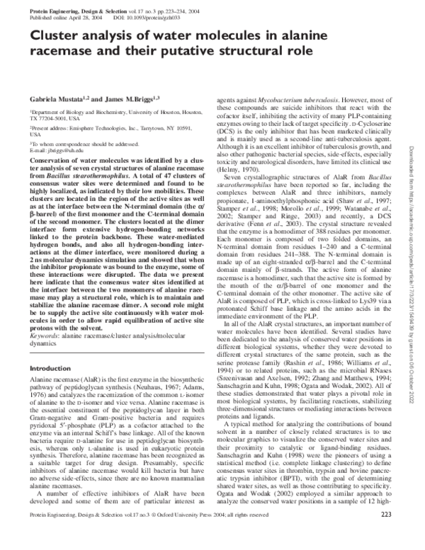 (PDF) Cluster analysis of water molecules in alanine racemase and their ...