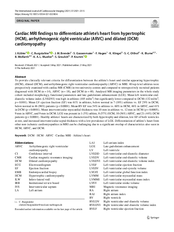 (PDF) Cardiac MRI findings to differentiate athlete's heart from ...