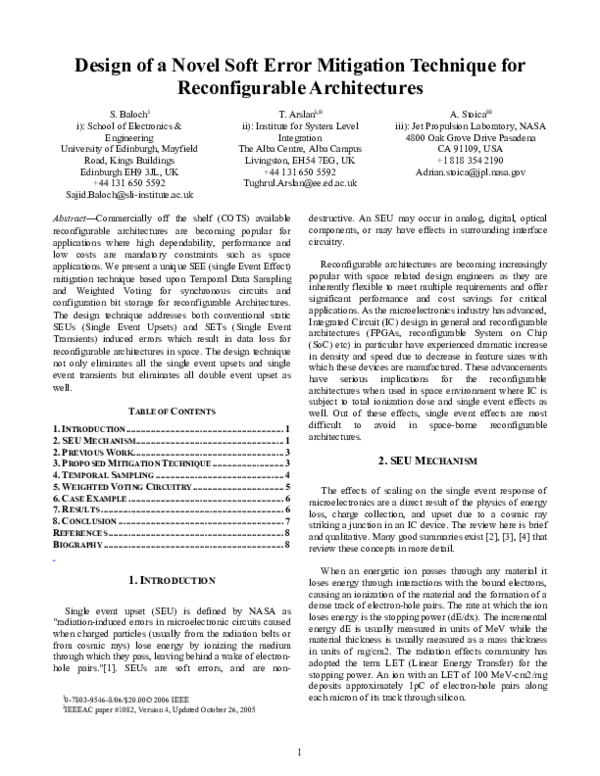 Pdf Design Of A Novel Soft Error Mitigation Technique For Reconfigurable Architectures