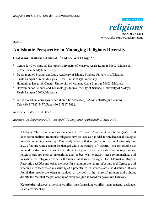 (PDF) Article An Islamic Perspective in Managing Religious Diversity