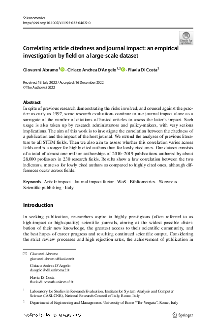 (PDF) Correlating article citedness and journal impact: an empirical ...