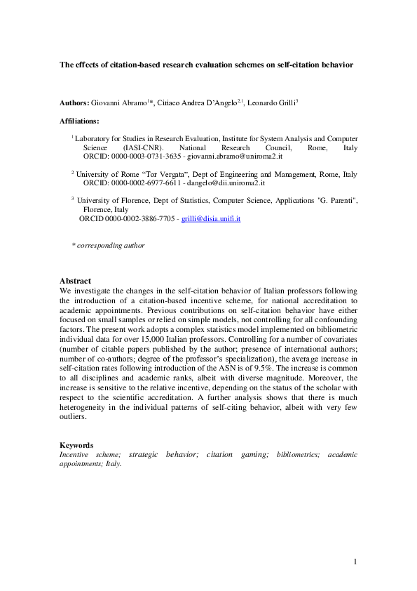 (PDF) The effects of citation-based research evaluation schemes on self ...