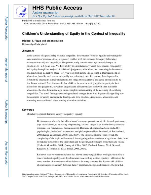 (PDF) Children's understanding of equity in the context of inequality