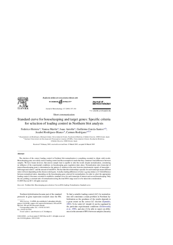 (PDF) Standard curve for housekeeping and target genes: Specific ...