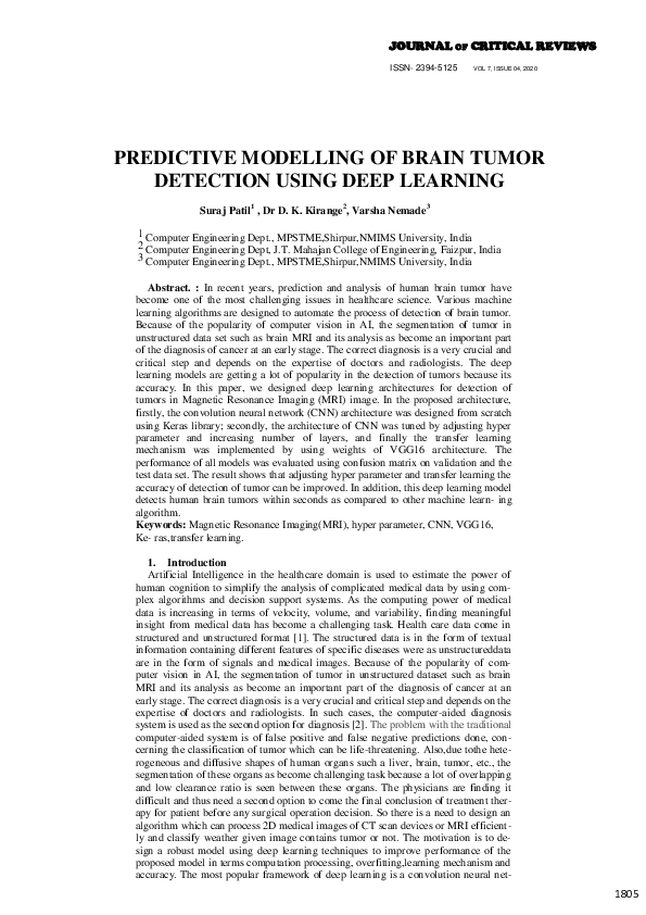 (PDF) Predictive Modelling of Brain Tumor Detection Using Deep Learning ...