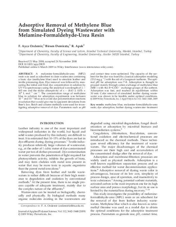 (PDF) Adsorptive removal of methylene blue from simulated dyeing ...