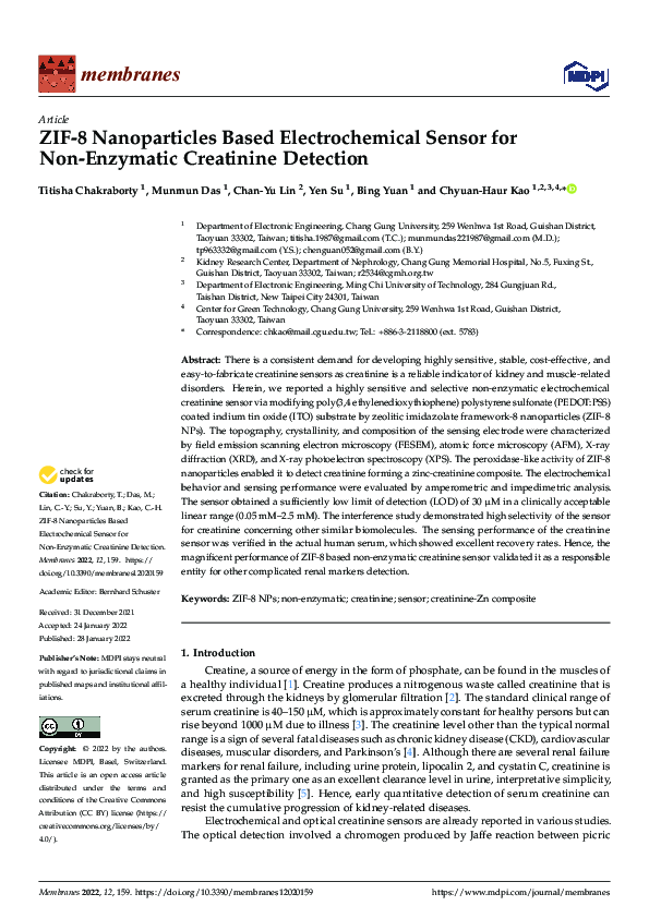 (PDF) ZIF-8 Nanoparticles Based Electrochemical Sensor for Non-Enzymatic Creatinine Detection