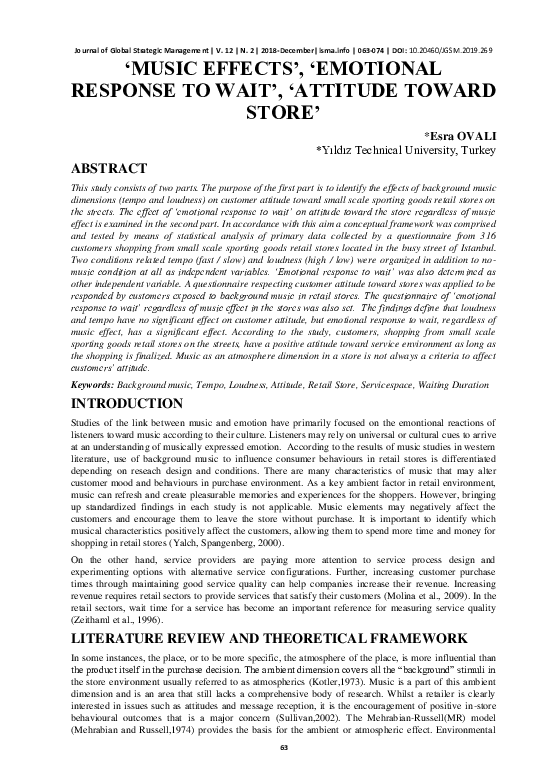 (PDF) Music Effects , 'Emotional Response to Wait , 'Attitude Toward Store
