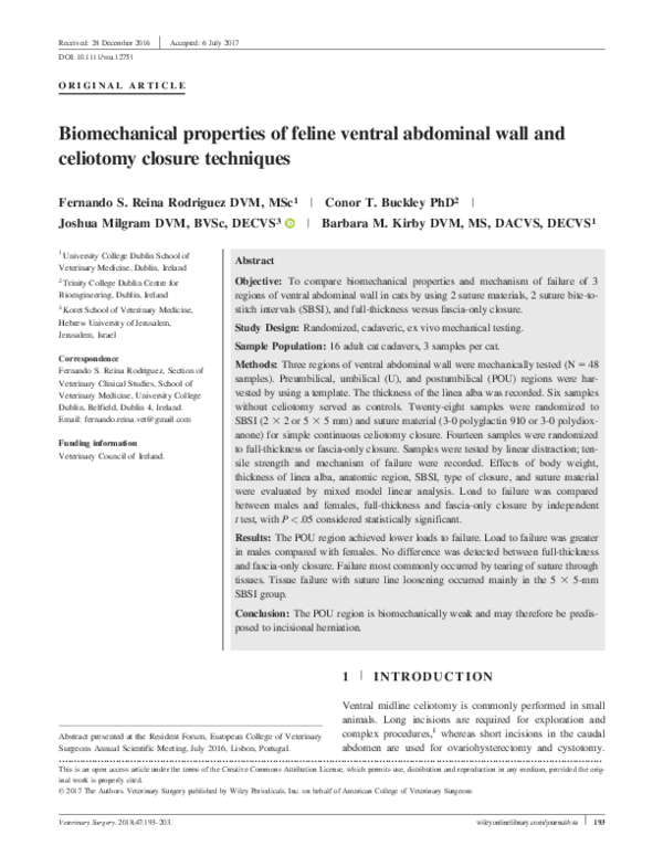 (PDF) Biomechanical properties of feline ventral abdominal wall and ...
