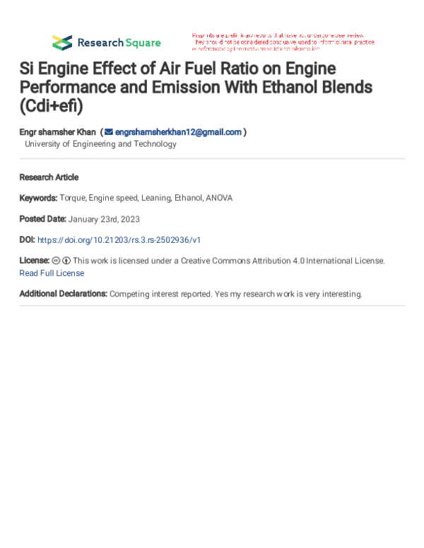 (PDF) Si Engine Effect of Air Fuel Ratio on Engine Performance and Emission With Ethanol Blends ...