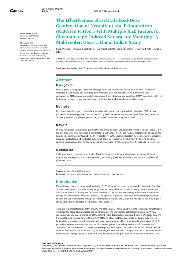 (PDF) The Effectiveness of an Oral Fixed-Dose Combination of Netupitant ...