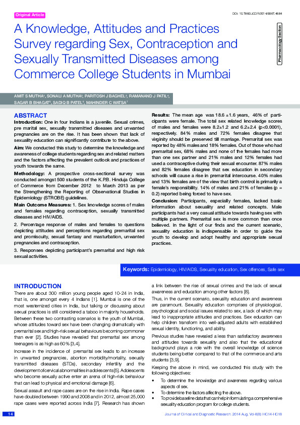 Pdf A Knowledge Attitudes And Practices Survey Regarding Sex