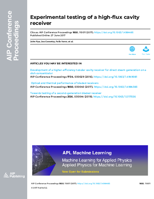 (PDF) Experimental testing of a high-flux cavity receiver