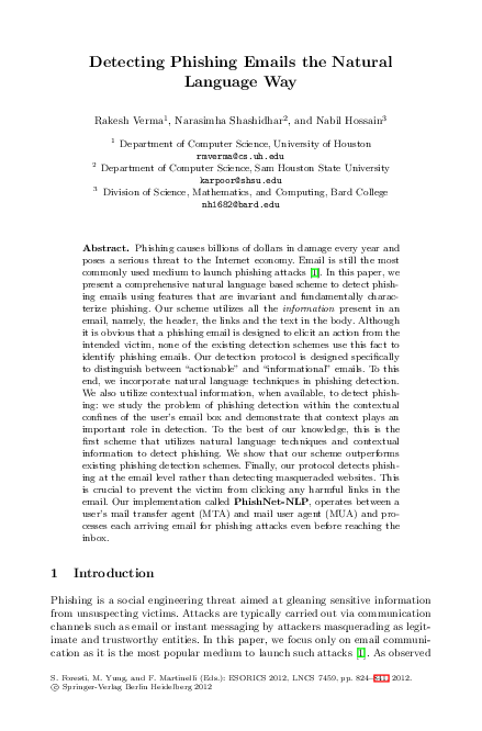 (PDF) Detecting Phishing Emails the Natural Language Way