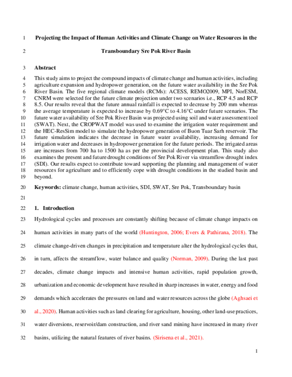 (PDF) Projecting The Impact of Human Activities And Climate Change On ...