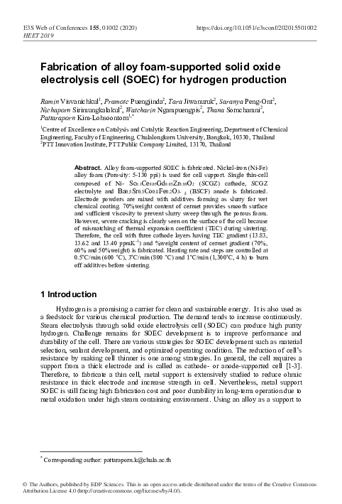 (PDF) Fabrication of alloy foam-supported solid oxide electrolysis cell ...