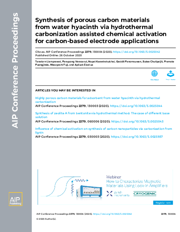 (PDF) Synthesis of porous carbon materials from water hyacinth via hydrothermal carbonization ...