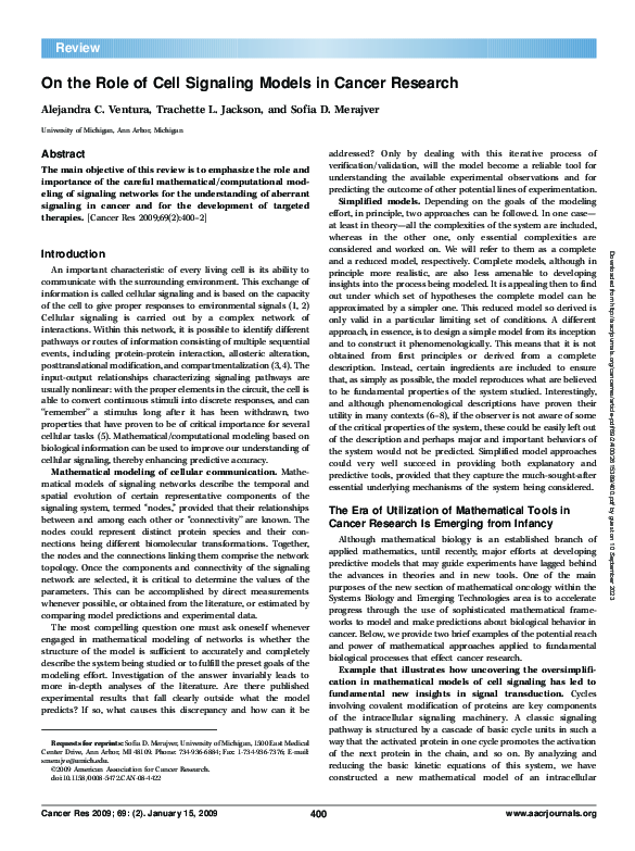 (PDF) On the Role of Cell Signaling Models in Cancer Research