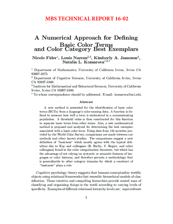 (PDF) A Numerical Approach for Defining Basic Color Terms and Color Category Best Exemplars