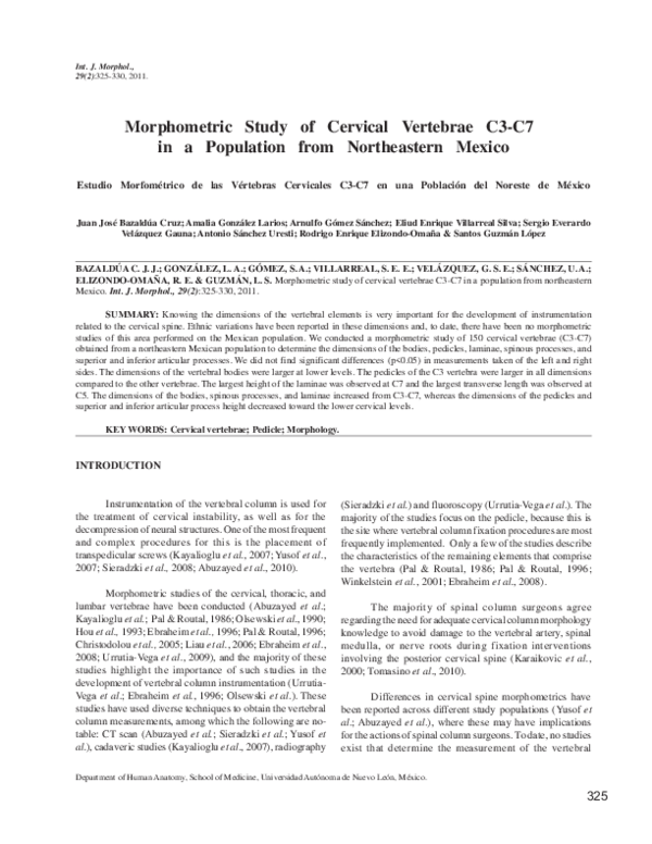 (PDF) Morphometric Study of Cervical Vertebrae C3-C7 in a Population ...