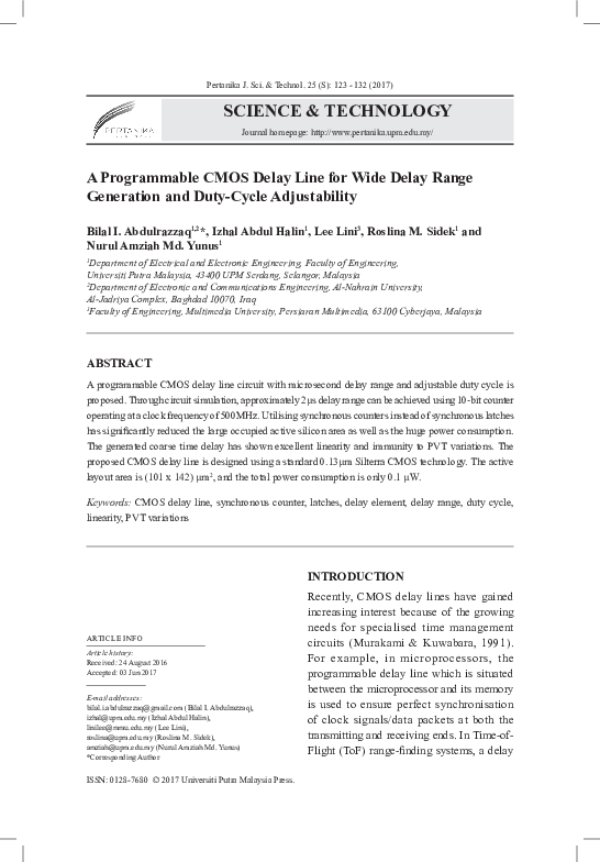 (PDF) A programmable CMOS delay line for wide delay range generation ...