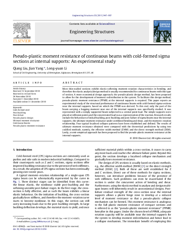 (PDF) Pseudo-plastic moment resistance of continuous beams with cold ...