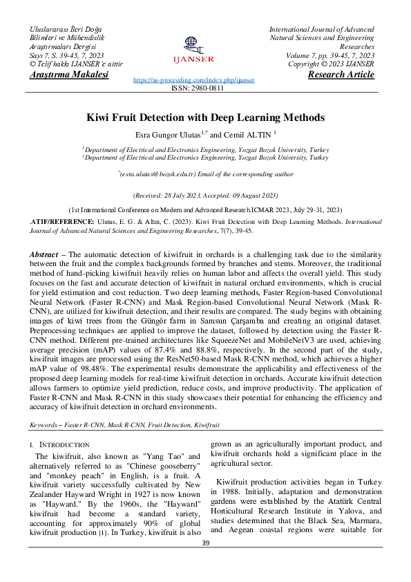 (PDF) Kiwi Fruit Detection with Deep Learning Methods