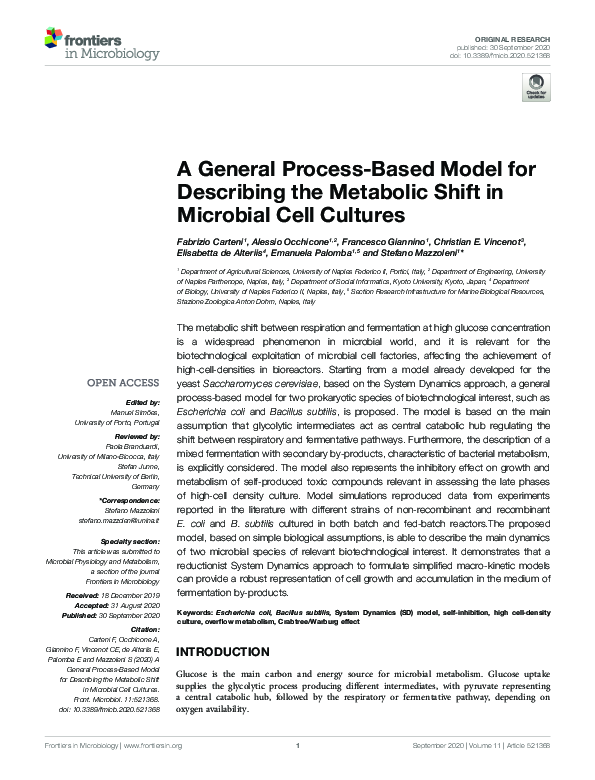 (PDF) A General Process-Based Model for Describing the Metabolic Shift ...