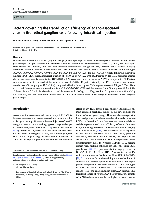(PDF) Factors governing the transduction efficiency of adeno-associated ...