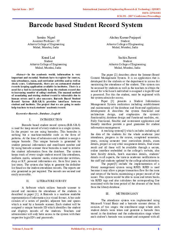 (PDF) Barcode based Student Record System