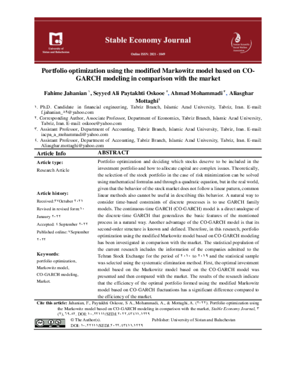 (PDF) Portfolio optimization using the modified Markowitz model based ...