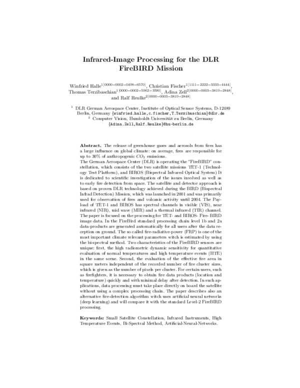 (PDF) Infrared-Image Processing for the DLR FireBIRD Mission