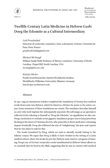 (PDF) Gad Freudenthal, Michael McVaugh, and Katelyn Mesler, “Twelfth ...