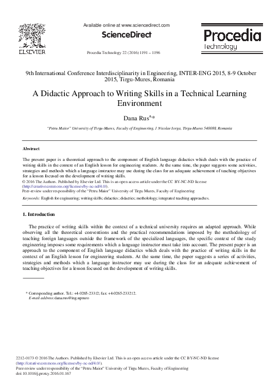 (PDF) A Didactic Approach to Writing Skills in a Technical Learning ...