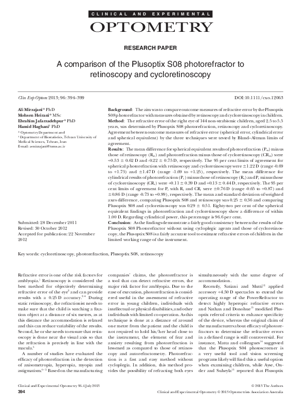 (PDF) A comparison of the Plusoptix S08 photorefractor to retinoscopy ...