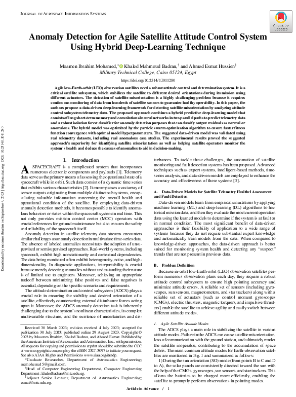 (PDF) Anomaly Detection for Agile Satellite Attitude Control System Using Hybrid Deep-Learning ...