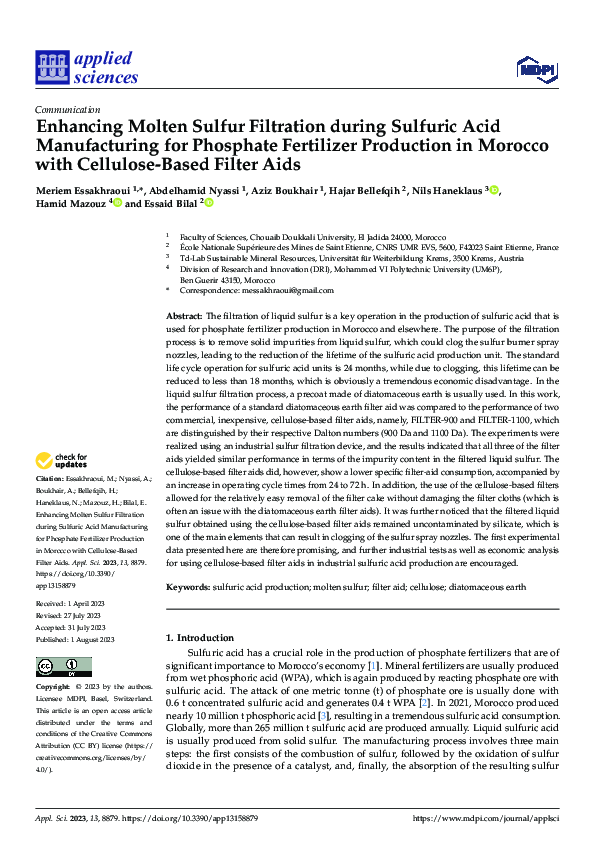 (PDF) Enhancing Molten Sulfur Filtration during Sulfuric Acid ...