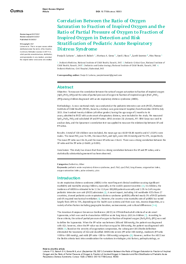 (PDF) Correlation Between the Ratio of Oxygen Saturation to Fraction of ...