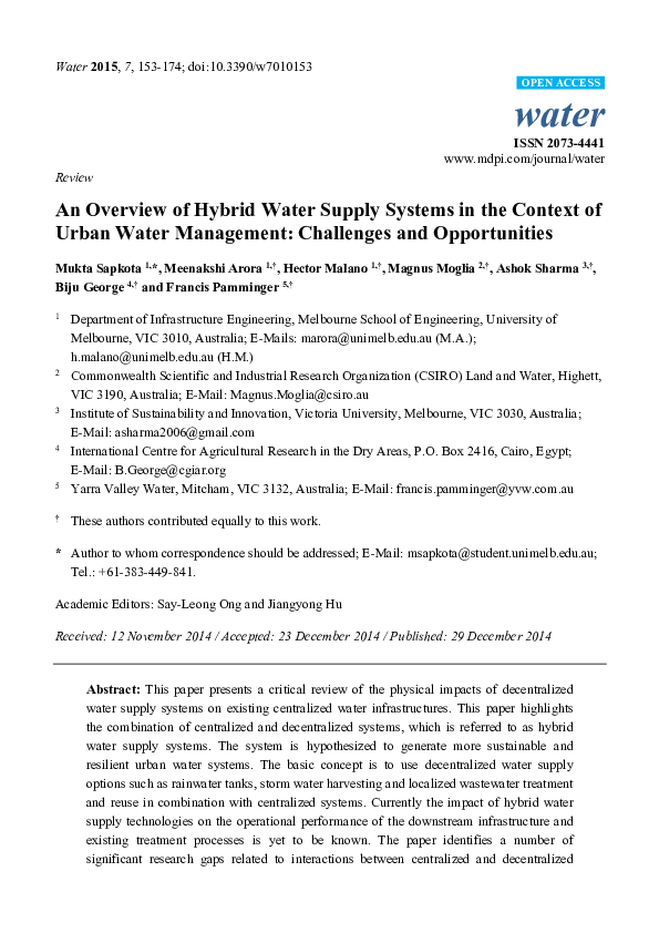 (PDF) Review An Overview of Hybrid Water Supply Systems in the Context ...