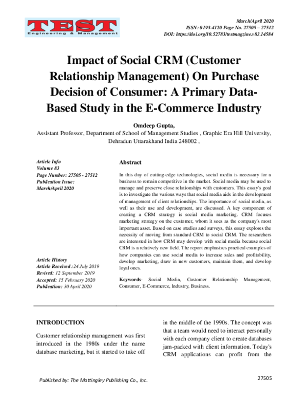 (PDF) Impact of Social CRM (Customer Relationship Management) On Purchase Decision of Consumer ...