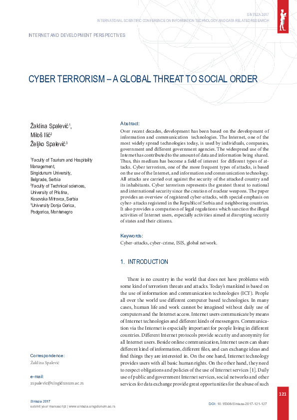 (PDF) Cyber Terrorism – A Global Threat To Social Order