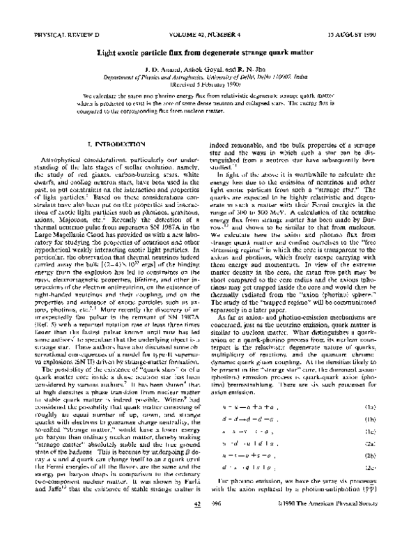 (PDF) Light exotic particle flux from degenerate strange quark matter