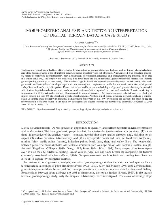 (PDF) Morphometric analysis and tectonic interpretation of digital ...