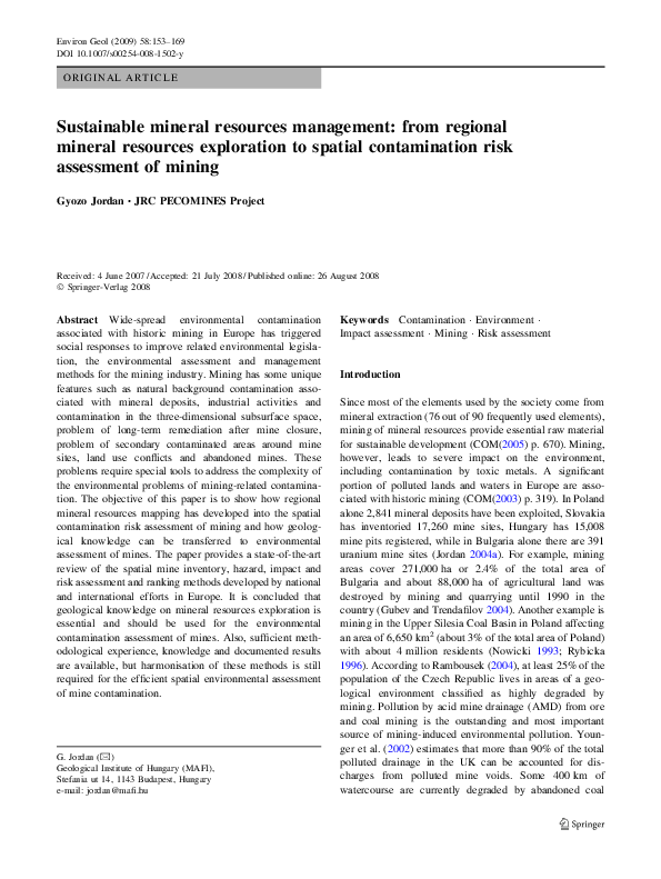 (PDF) Sustainable mineral resources management: from regional mineral ...