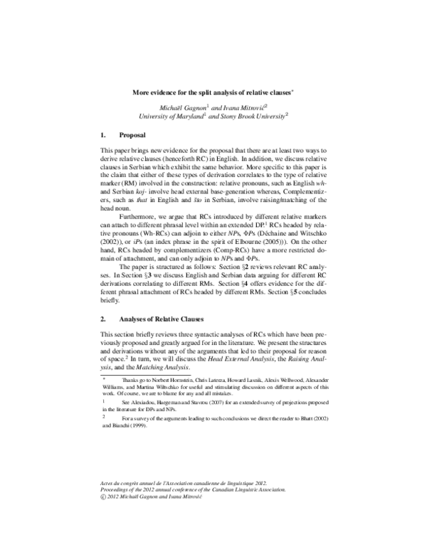 (PDF) More evidence for the split analysis of relative clauses