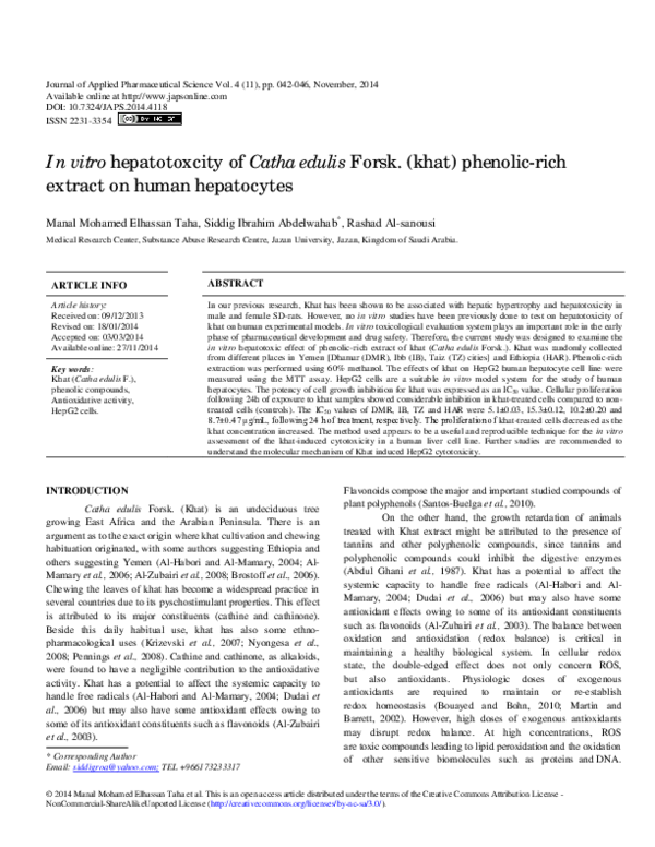 (PDF) In vitro hepatotoxcity of Catha edulis Forsk. (khat) phenolic ...